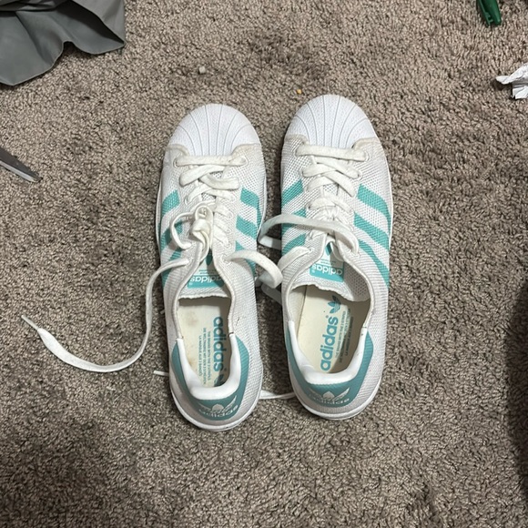 adidas | Shoes | Adidas Superstar Mint Teal Clamshell White Mesh Knit ...